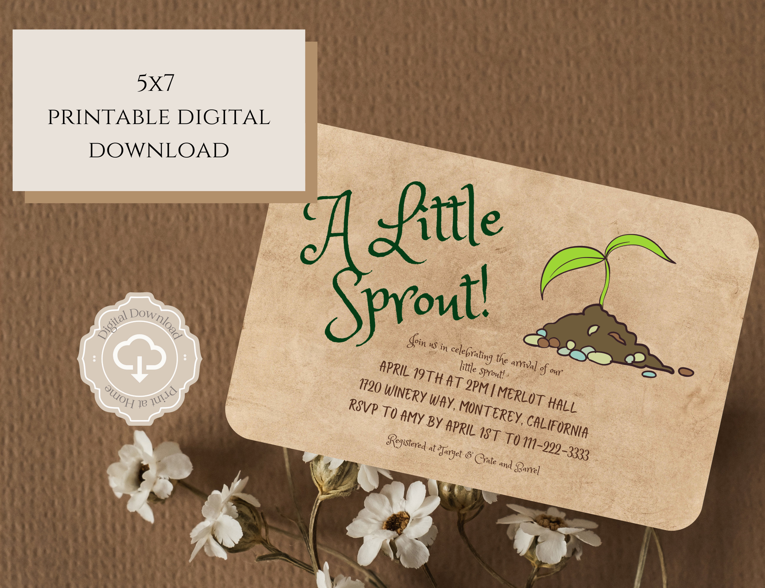 A Little Sprout Baby Shower Invitation, Baby Shower Invite, Do It ...
