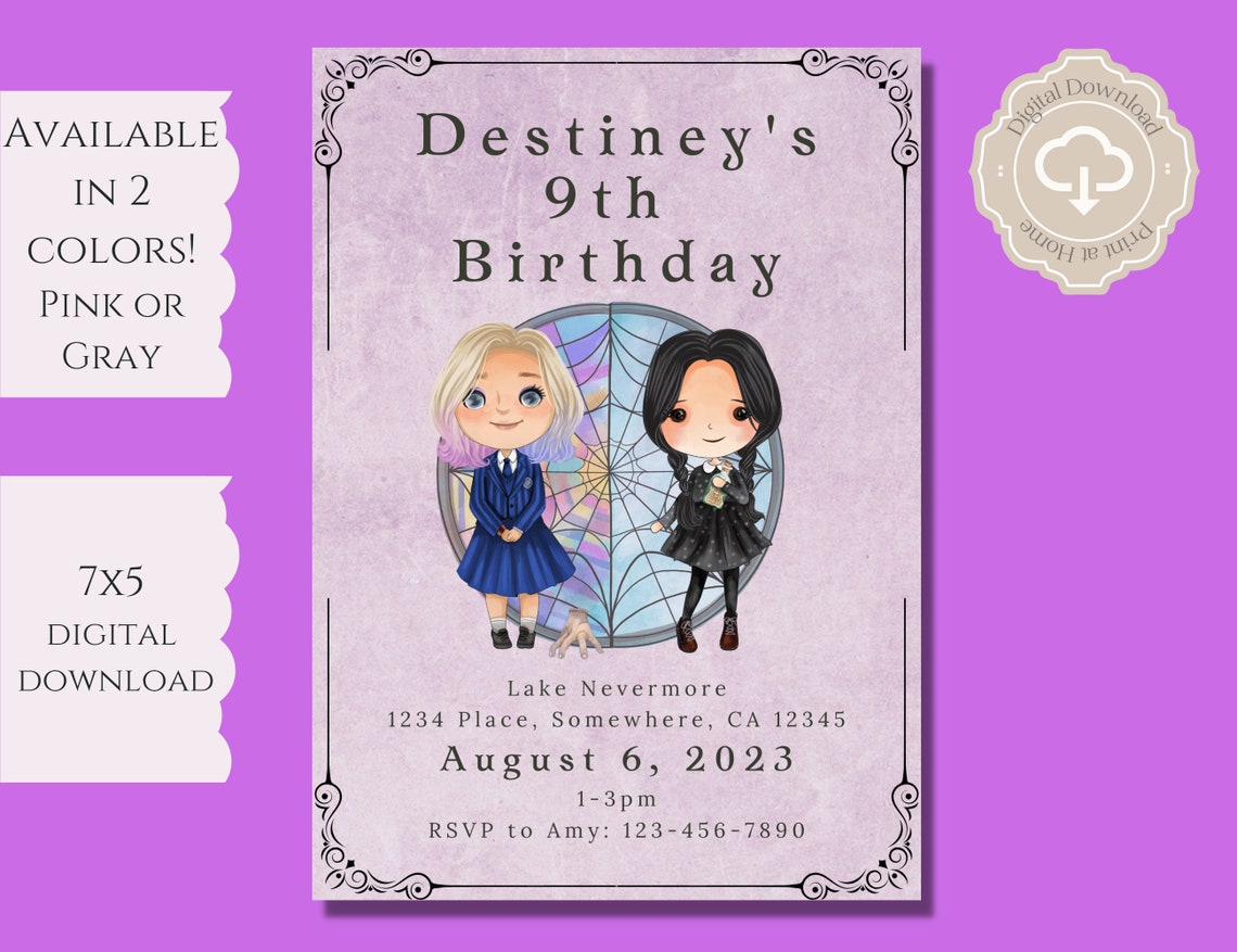 Wednesday Birthday Invitation Addams Family Digital - Etsy