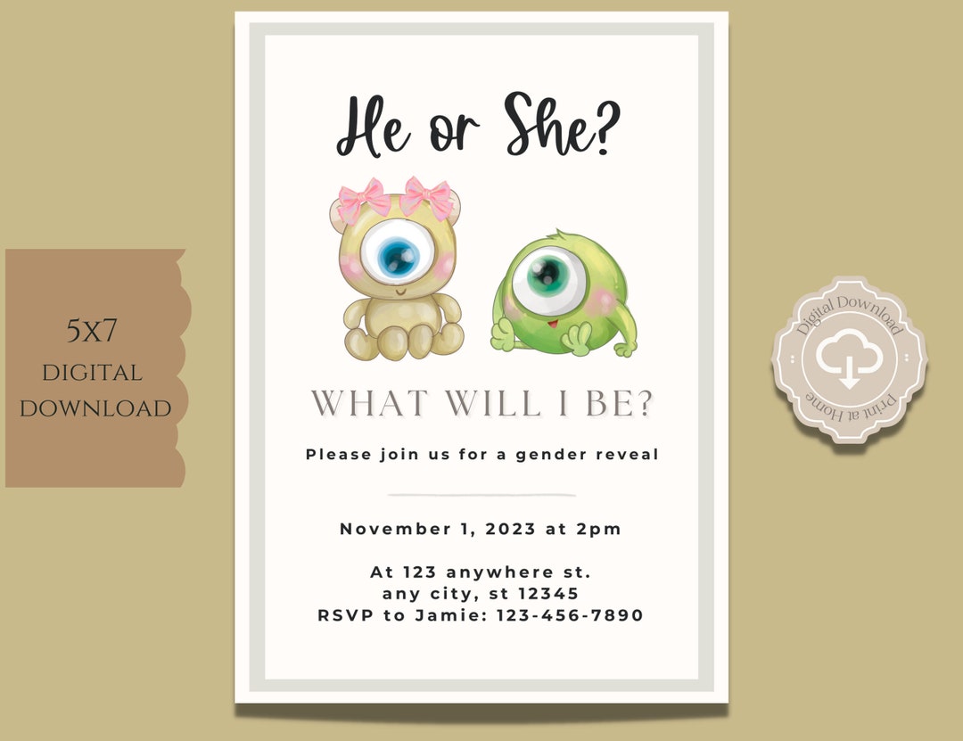Monsters Gender Reveal, Monsters Gender Reveal Invitation, He or She ...