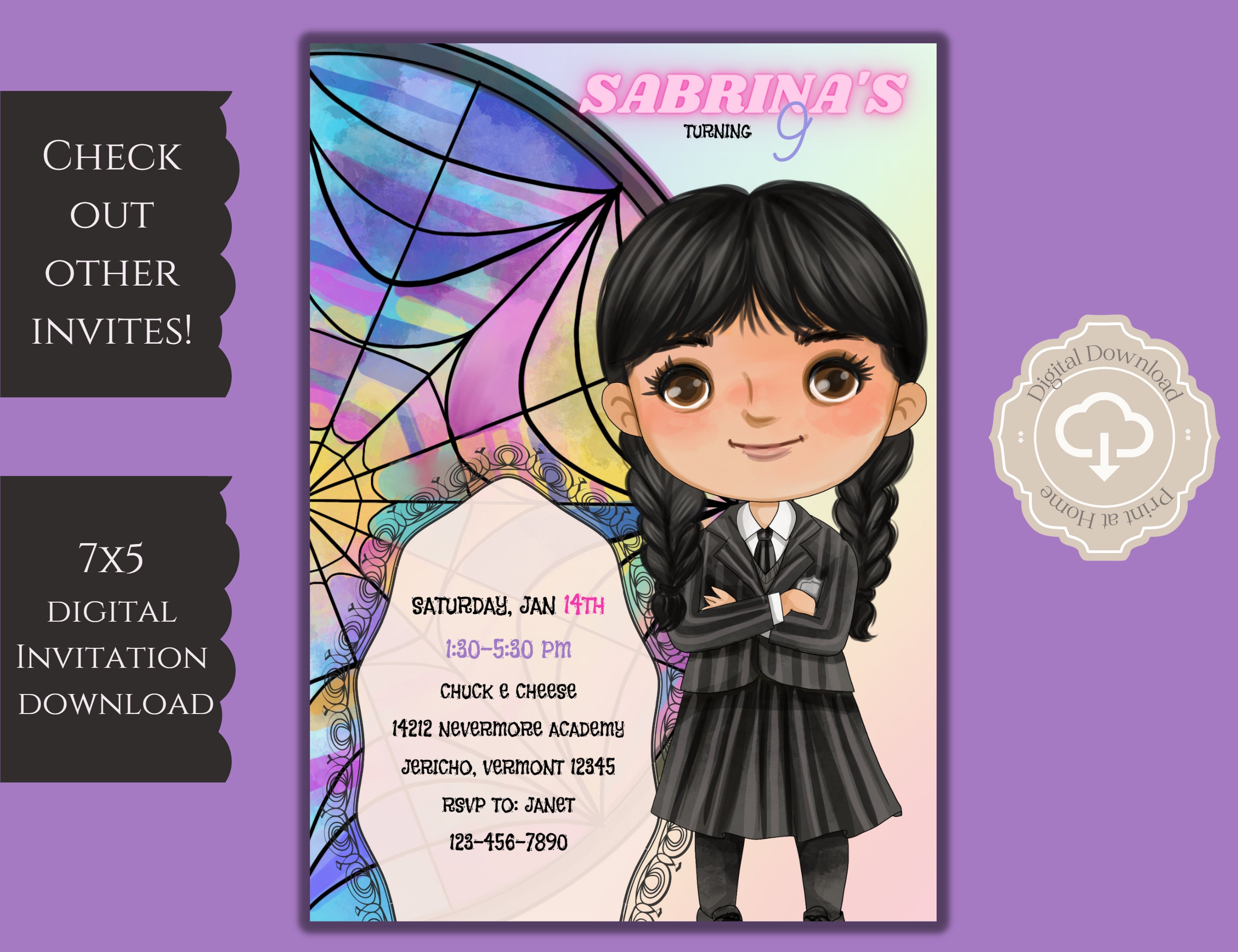 Wednesday Birthday Invitation, Addams Family Digital Invitation ...