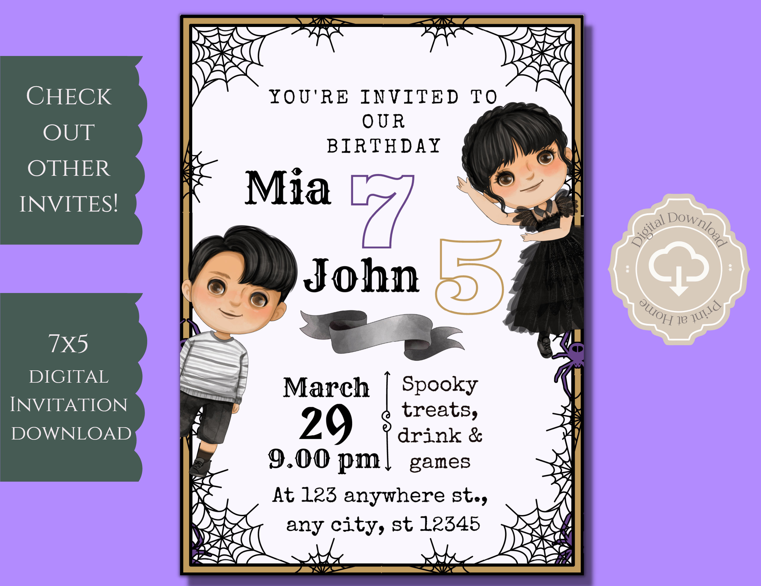 Wednesday Birthday Invitation, Addams Family Digital Invitation ...