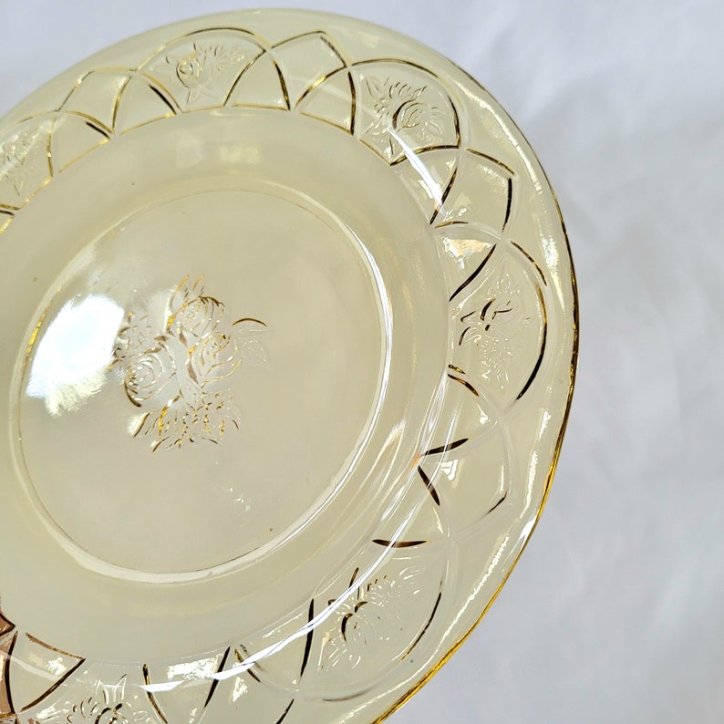 Vintage Amber Sharon Cabbage Rose Depression Glass Dinner and Salad ...
