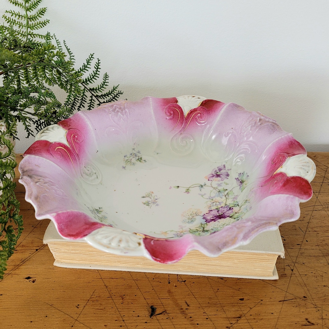 Antique Theodore Lehmann Bavaria Serving Bowl- Magenta and Gold Trim ...