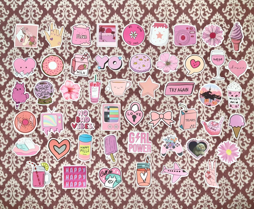 50 Pcs Assorted Pink Stickers, Pink Sticker Packs, Sticker Pack, Vinyl ...