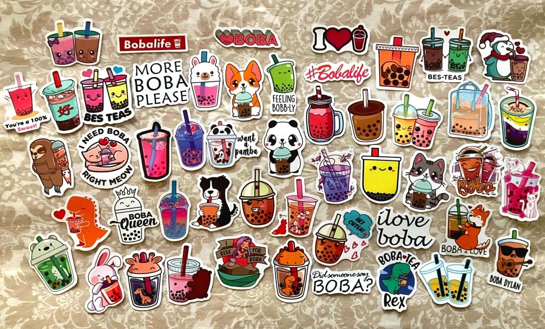 50 Pcs Assorted Boba Stickers, Bubble Tea Sticker Packs, Sticker Pack ...
