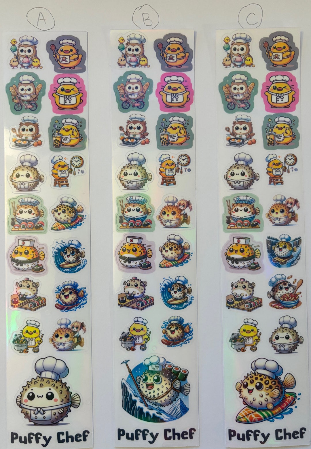 Adorable Cute Playful Owl Duck Puffer Fish Stickers, Cartoon Character ...