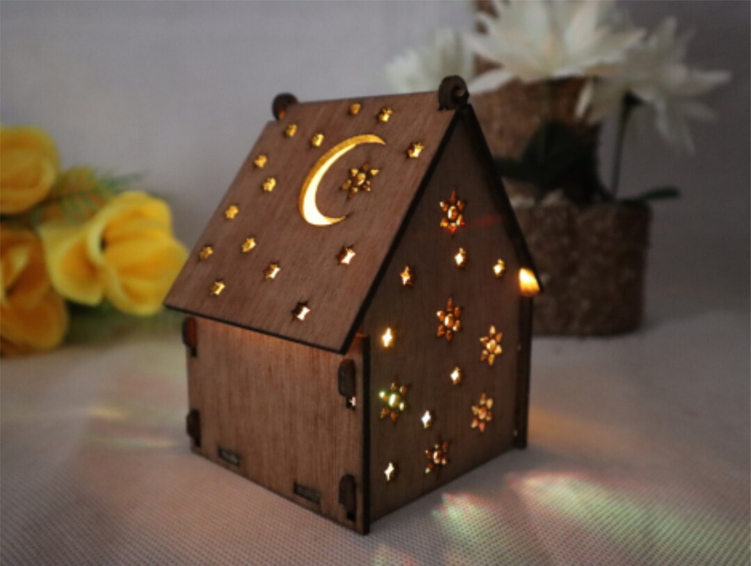 Laser Cut Wooden House Shaped Lamp House Gift Box Cdr/pdf/eps/ai - Etsy