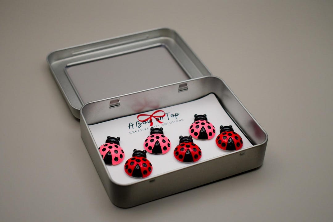 Ladybug Magnets or Push Pins + Tin Box | Cute Magnets | Fridge Magnets ...