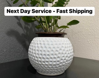 Flat Golf Ball Ceramic Planter, Round White Display Pot, Home Decor ...