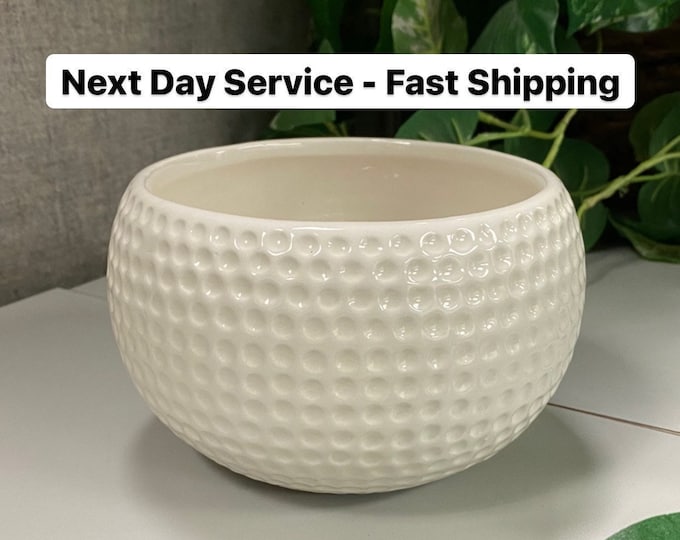 Flat Golf Ball Ceramic Planter, Round White Display Pot, Home Decor ...