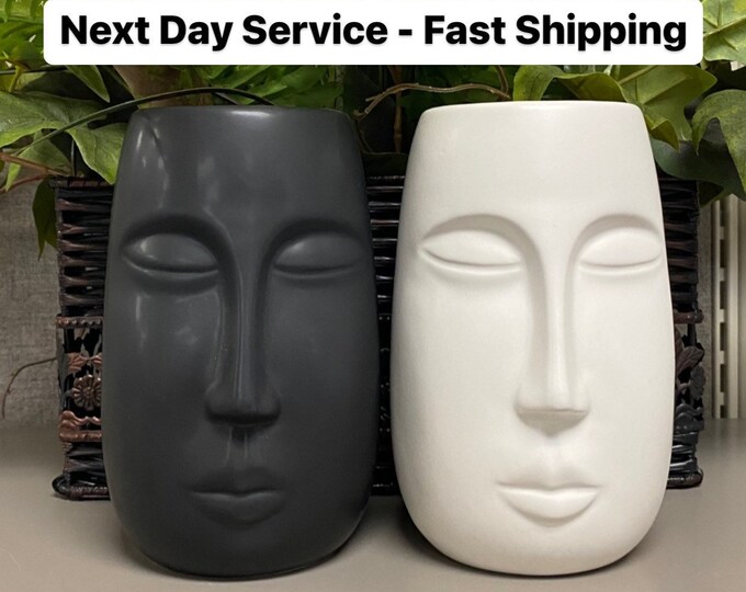 Man Face Ceramic Vase, Olmec Statue Flower Pot, Human Head Planter Home ...