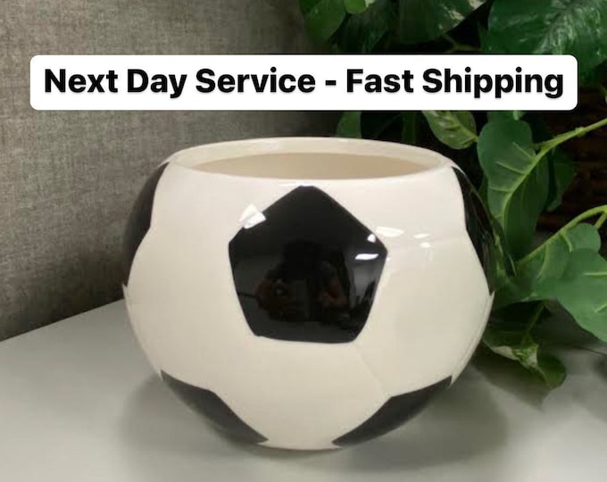 Soccer Ball Ceramic Planter, Sports Fan Flower Pot Bowl, Athletic ...