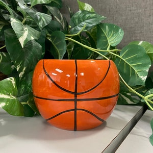 Small Ceramic Basketball Planter, Round Flower Pot, Sports Home Decor ...