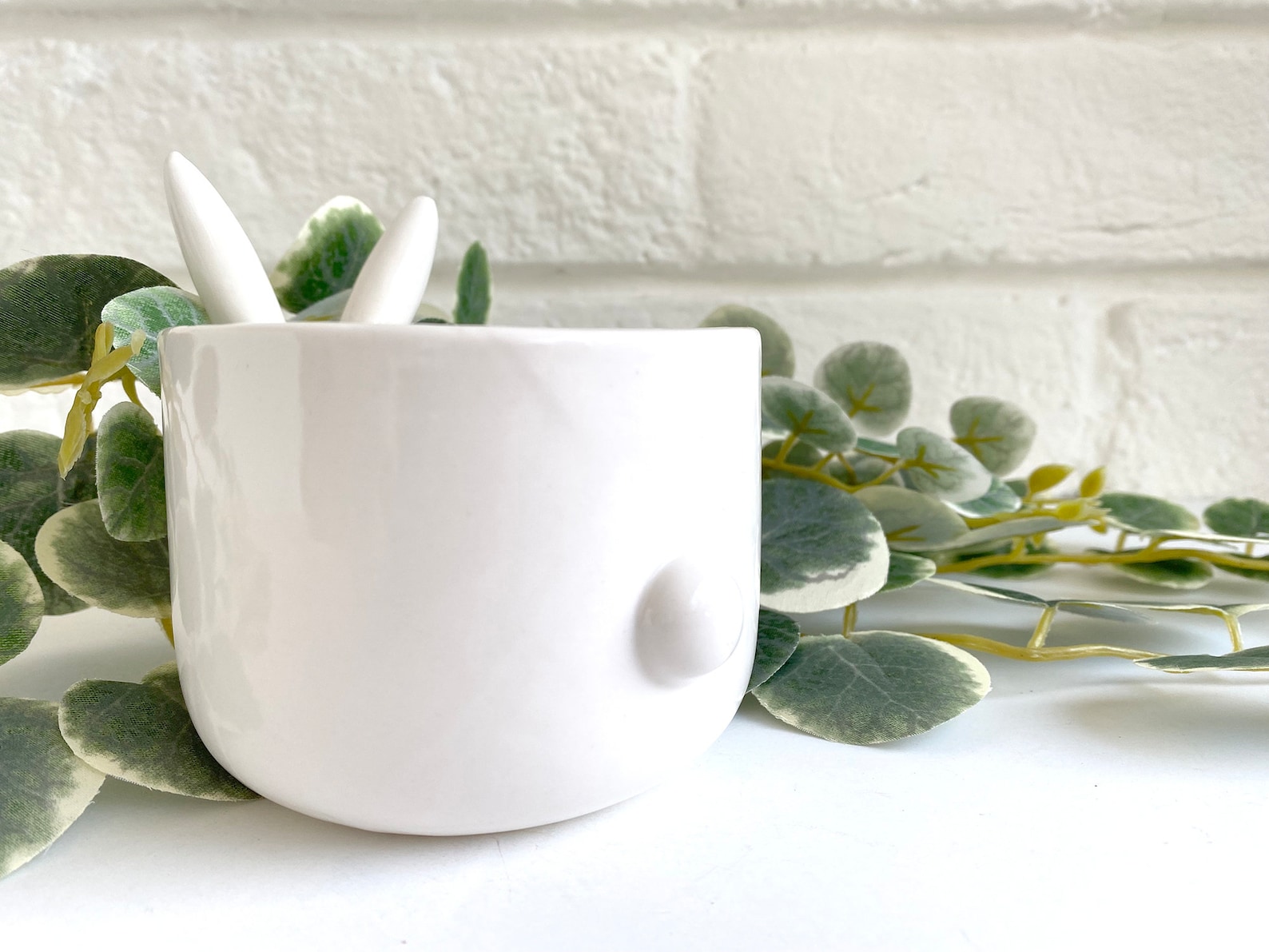 White Rabbit Ceramic Planter, Bunny Flower Pot Home Decor, Easter Ideas ...