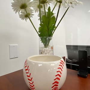 Baseball Ceramic Planter, Softball Flower Pot Bowl for Garden Plants ...