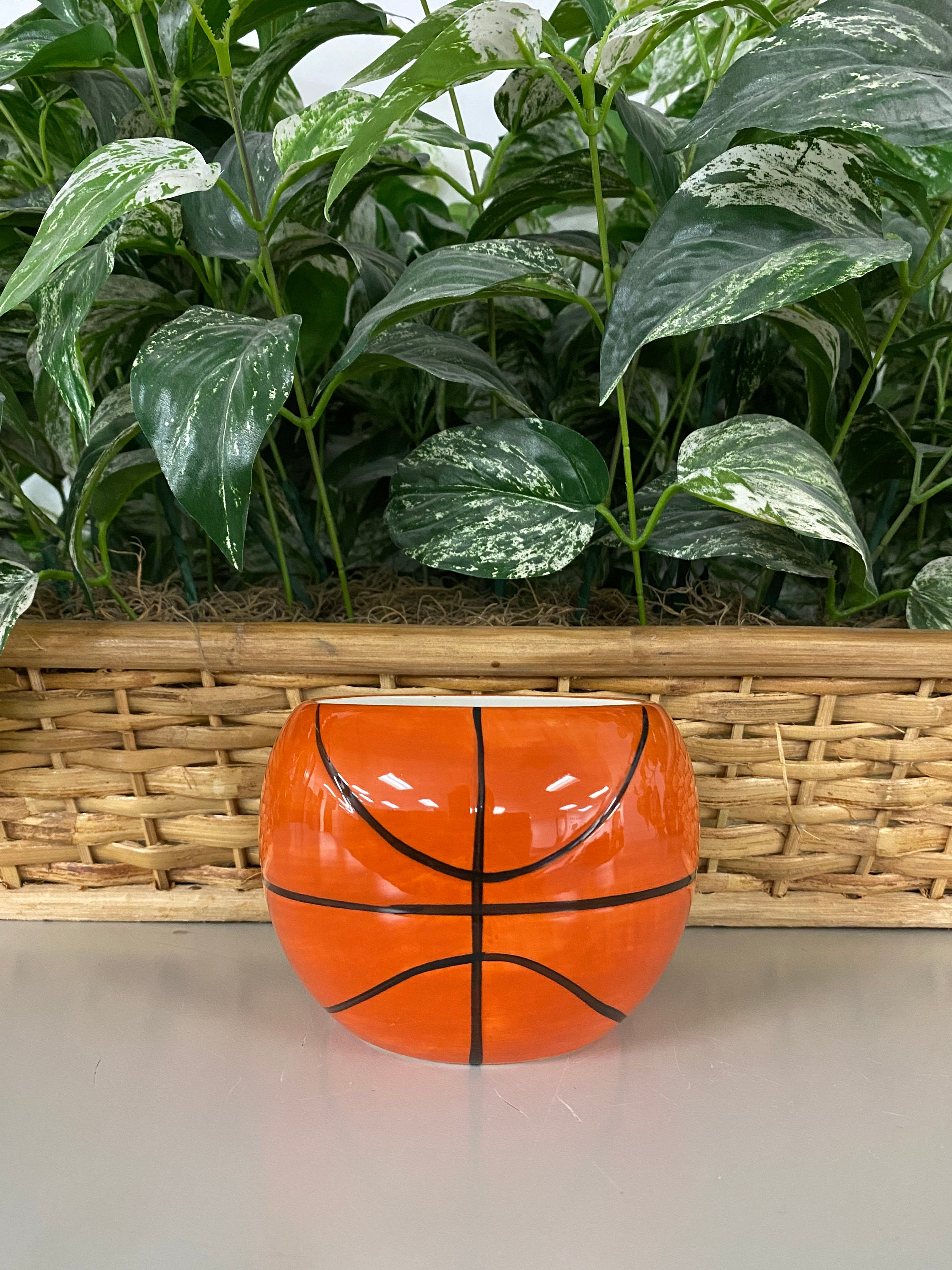 Small Ceramic Basketball Planter, Round Flower Pot, Sports Home Decor ...