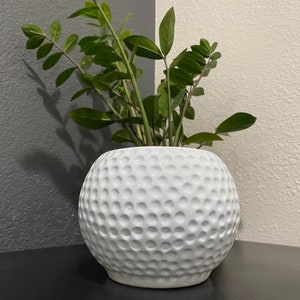 Round Golf Ball Ceramic Planter, White Spherical Display Pot Home Decor ...