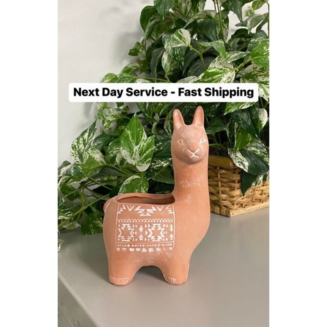 Terra Cotta Llama Ceramic Planter, Brown/tan Animal Flower Pot Vase ...