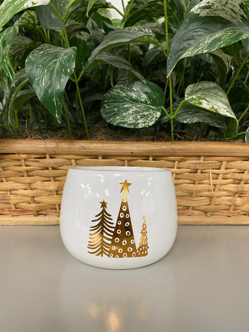 Gold Christmas Tree Planter 3 Shiny Xmas Tree Trio Flower - Etsy