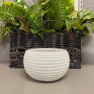 Flat Golf Ball Ceramic Planter, Round White Display Pot, Home Decor ...