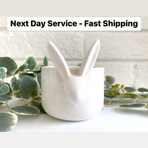 White Rabbit Ceramic Planter, Bunny Flower Pot Home Decor, Easter Ideas ...