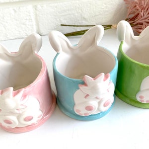 Shy Easter Bunny Round Ceramic Planter, Rabbit W/ Ears Home Decor ...