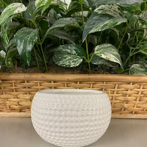 Flat Golf Ball Ceramic Planter, Round White Display Pot, Home Decor ...
