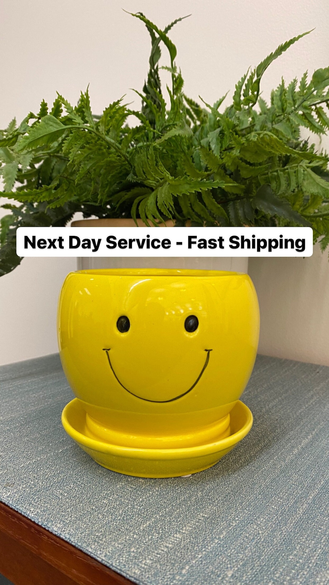Happy Face Planter W/ Saucer, Kid Head Ceramic Flower Pot, Yellow Vase ...
