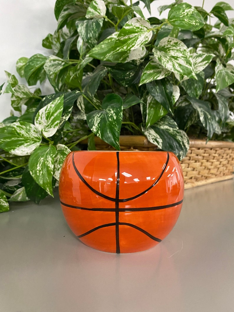 Small Ceramic Basketball Planter, Round Flower Pot, Sports Home Decor ...