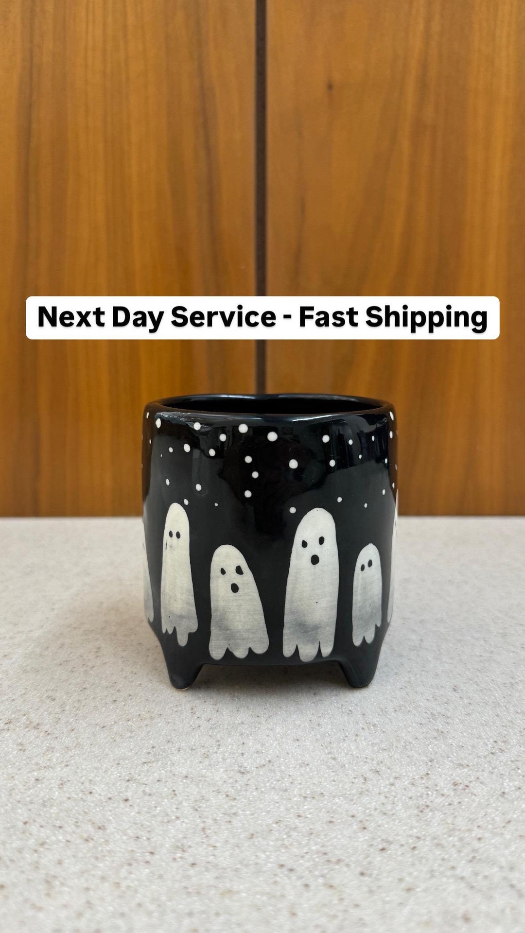 Halloween GHOST Ceramic Planter, Round Flower Pot, Scary Phantom Vase ...