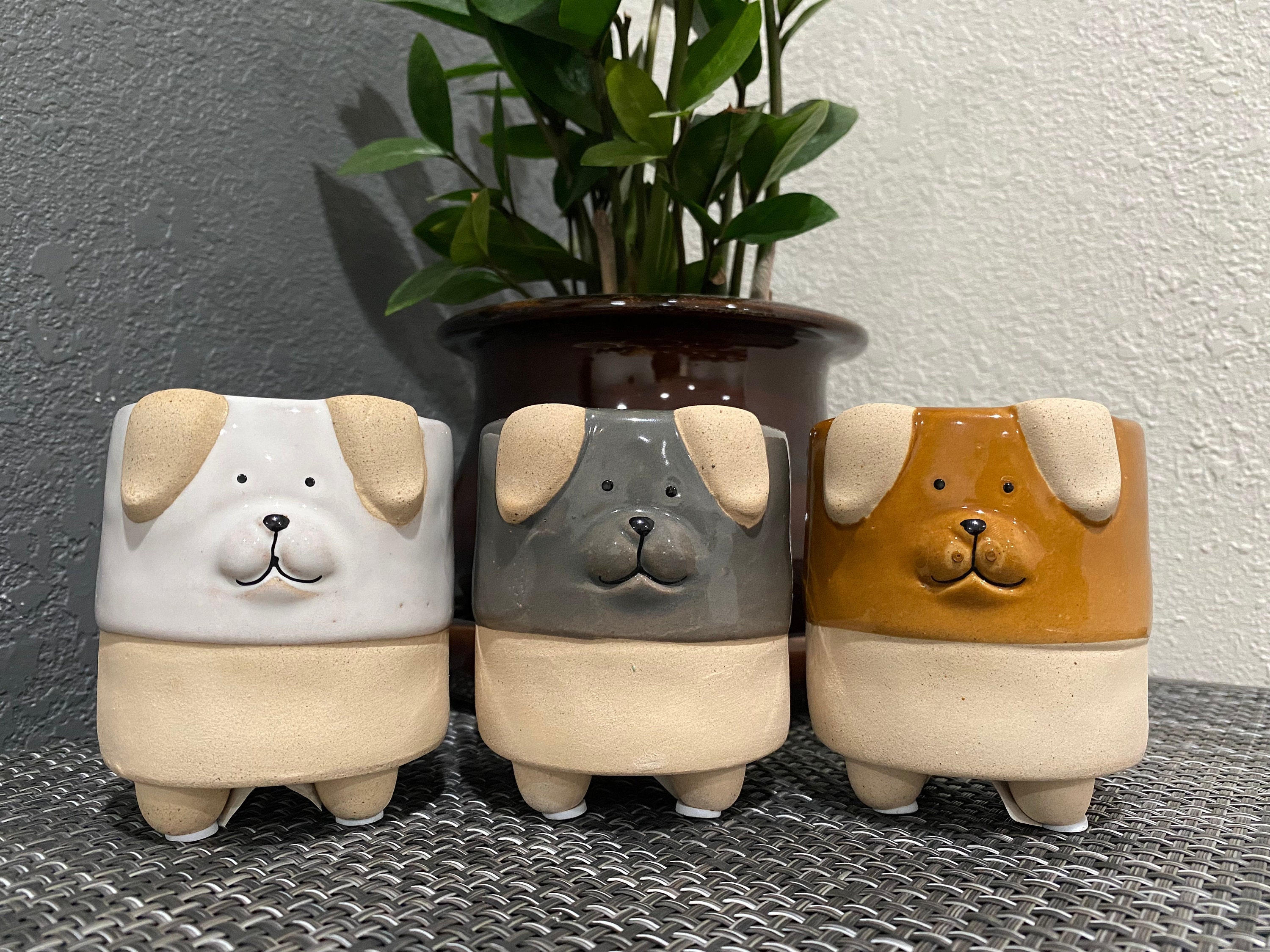 Puppy Dog Planter Cute Pup Ceramic Flower Pot Round Pottery - Etsy