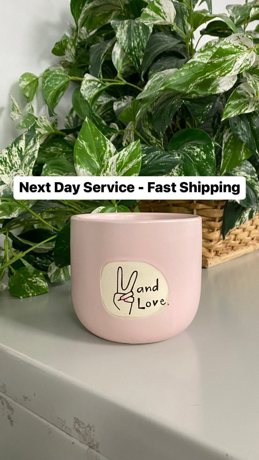 Double-sided peace and Love Planter, Small Pink Ceramic Flower Pot ...