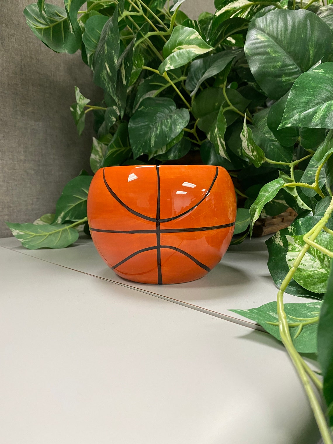 Small Ceramic Basketball Planter, Round Flower Pot, Sports Home Decor ...
