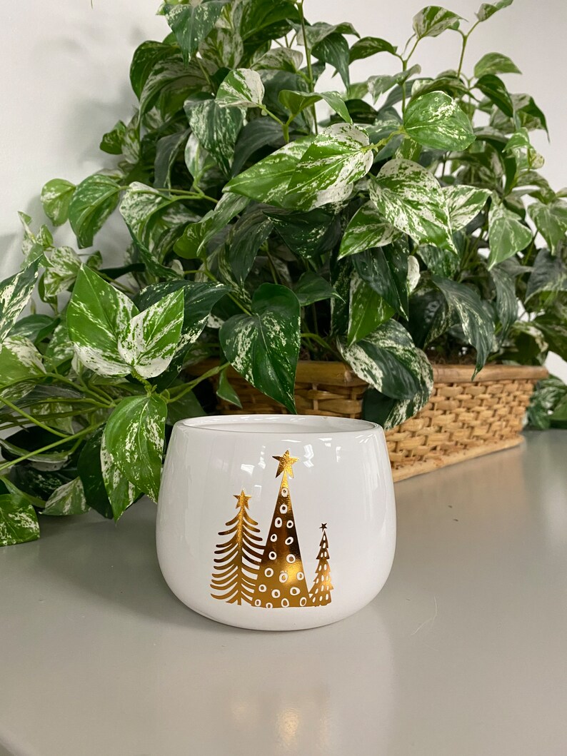 Gold Christmas Tree Planter 3 Shiny Xmas Tree Trio Flower - Etsy