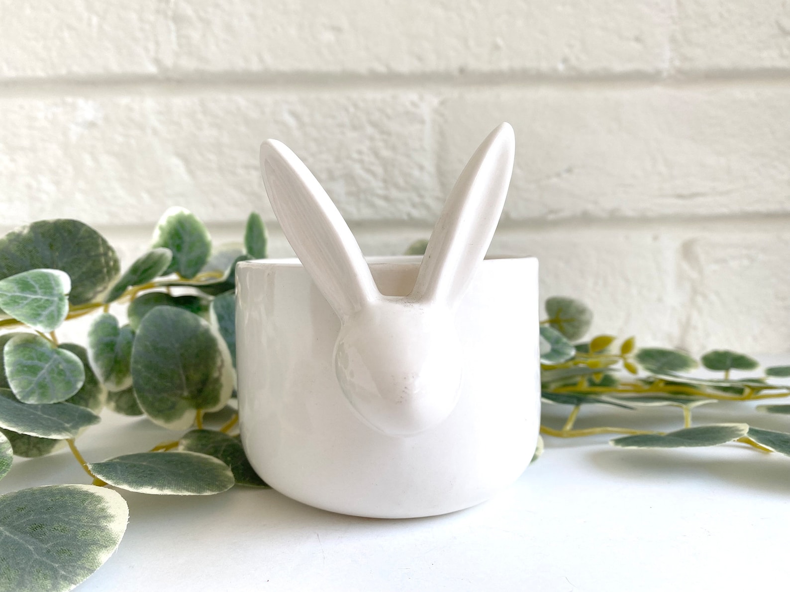 White Rabbit Ceramic Planter, Bunny Flower Pot Home Decor, Easter Ideas ...