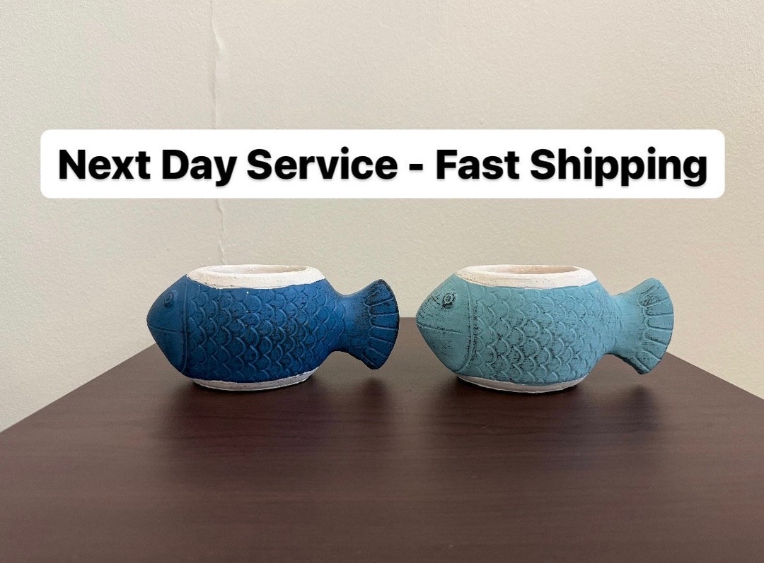 Small Cement Fish Planter, Fish Scales Flower Pot, Coastal Beach House ...