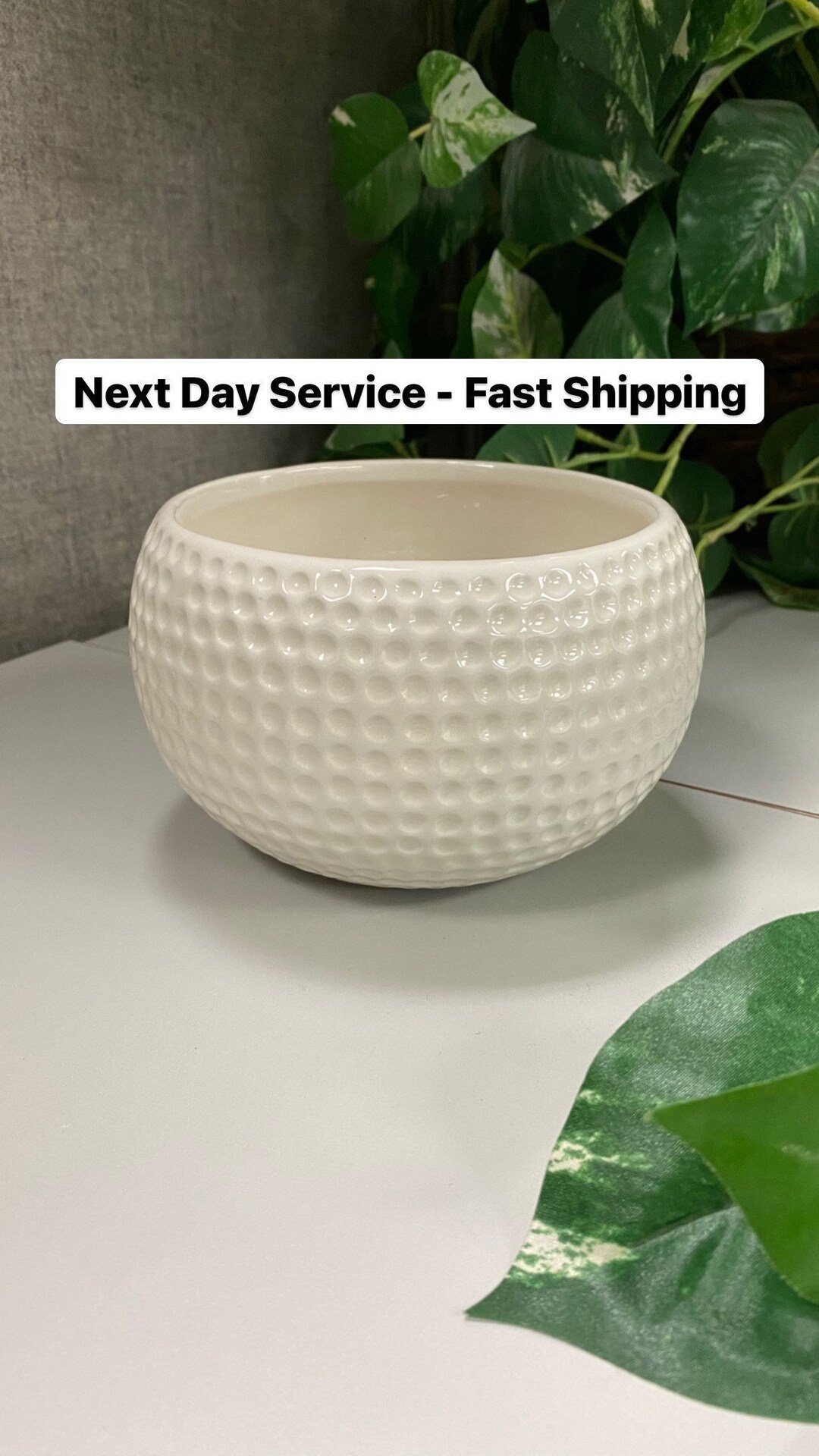 Flat Golf Ball Ceramic Planter, Round White Display Pot, Home Decor ...