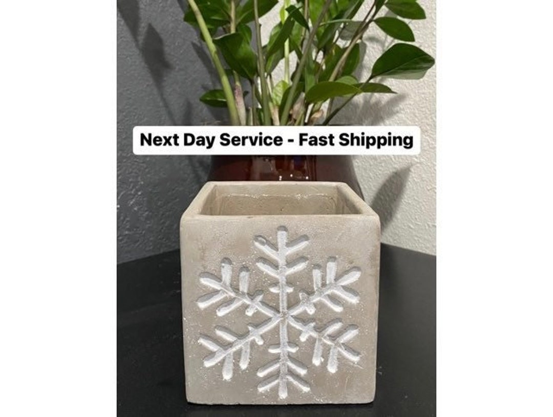 4" Snowflake Square Cement Planter, Christmas Holiday Winter Season ...