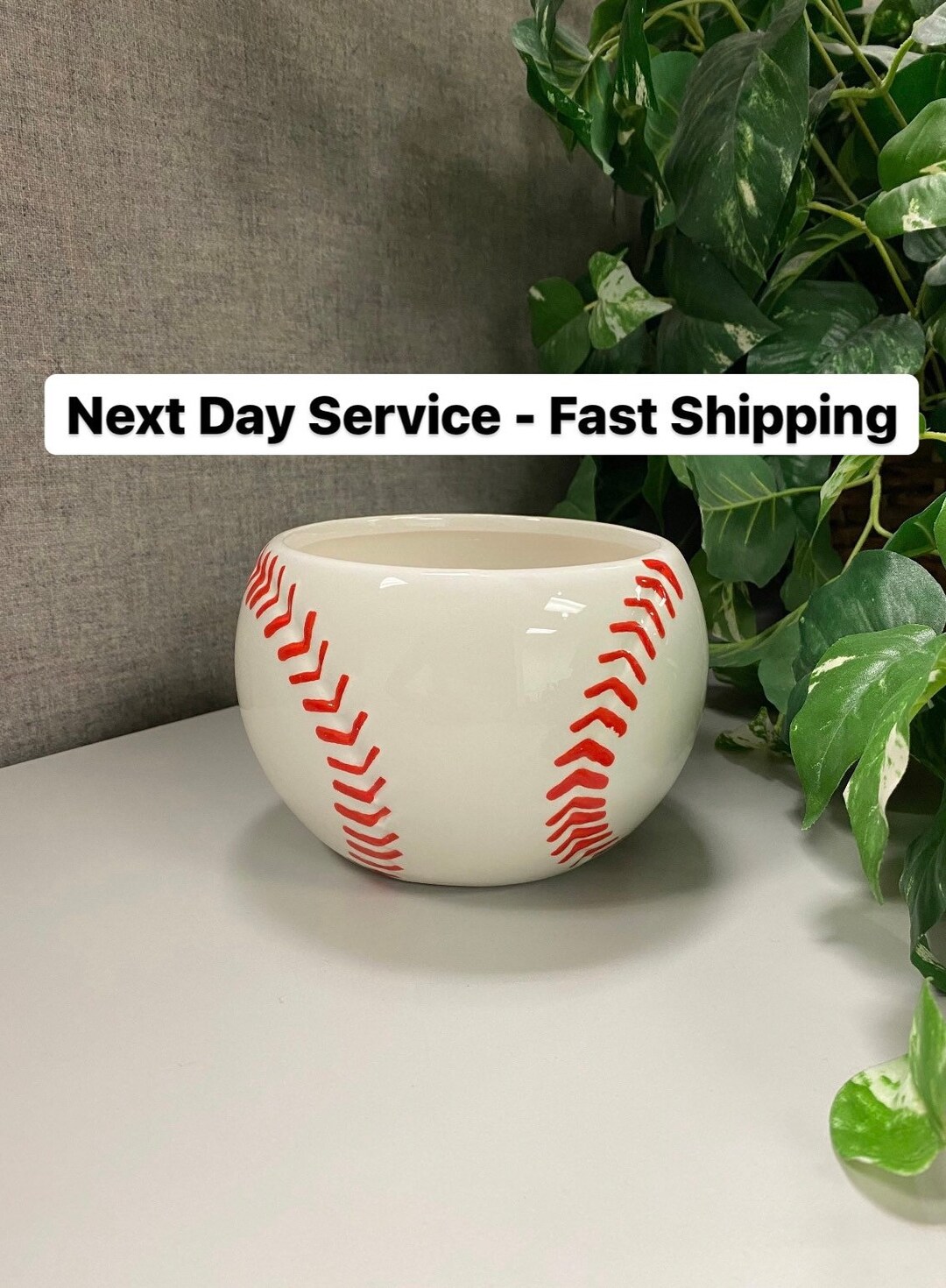 Baseball Ceramic Planter, Softball Flower Pot Bowl for Garden Plants ...