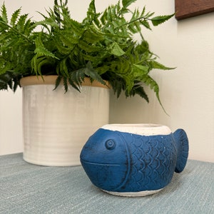 Small Cement Fish Planter, Fish Scales Flower Pot, Coastal Beach House ...