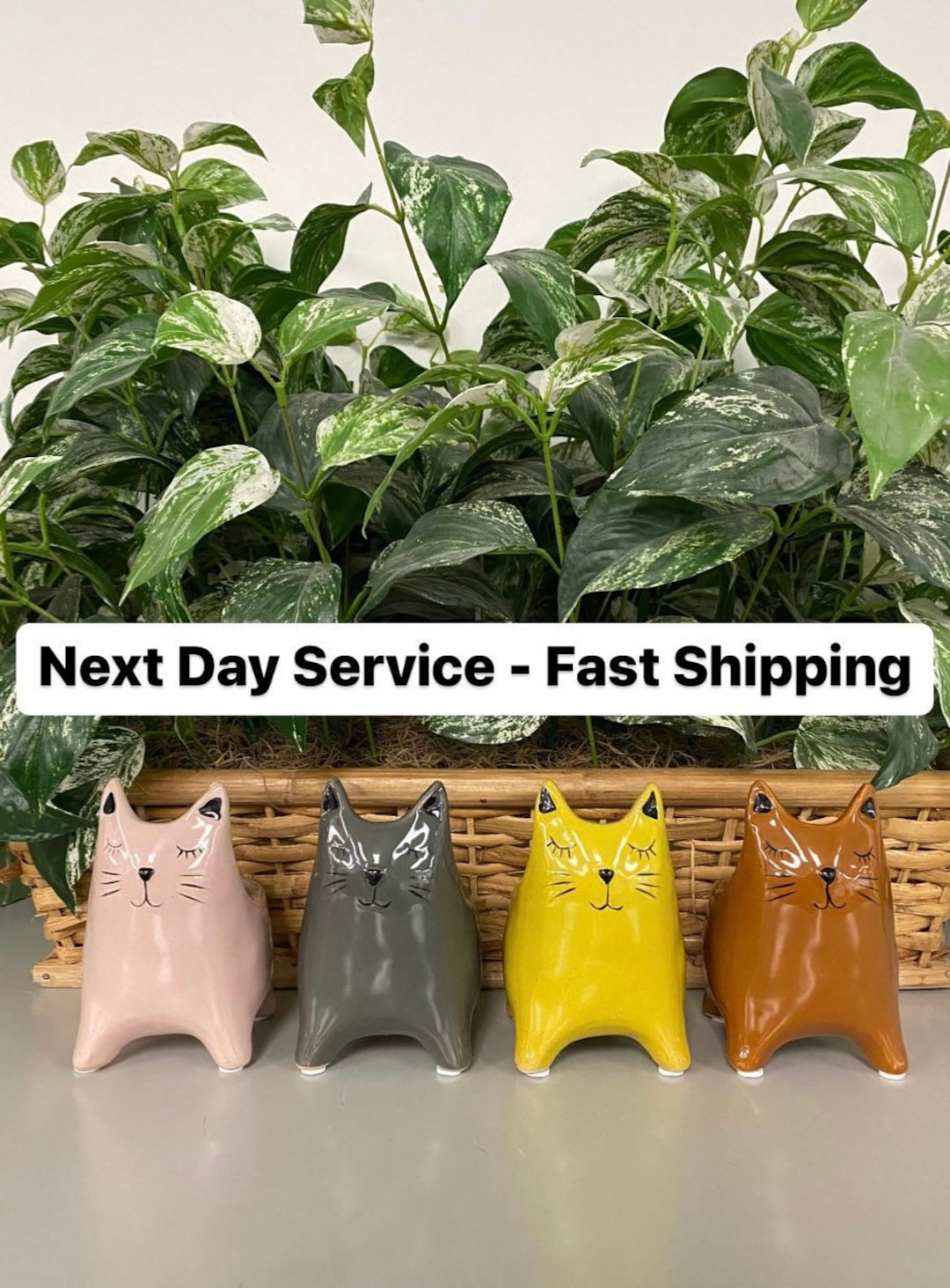 Color Cats Ceramic Planter, Happy Kitty Flower Pot, Feline Plant Holder ...