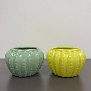 Small Green Cactus Ceramic Pot, Round Cacti Planter, Plant Vase ...