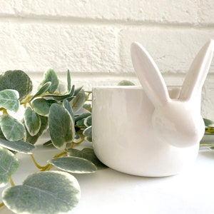 White Rabbit Ceramic Planter, Bunny Flower Pot Home Decor, Easter Ideas ...