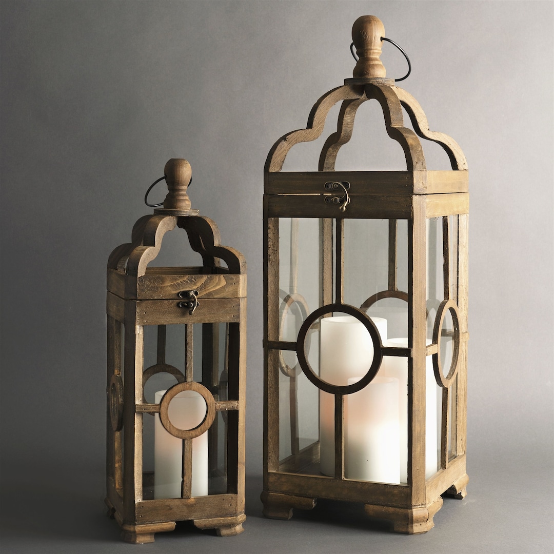 Decorative Lanterns Candle Lanterns Wood and Glass Large - Etsy