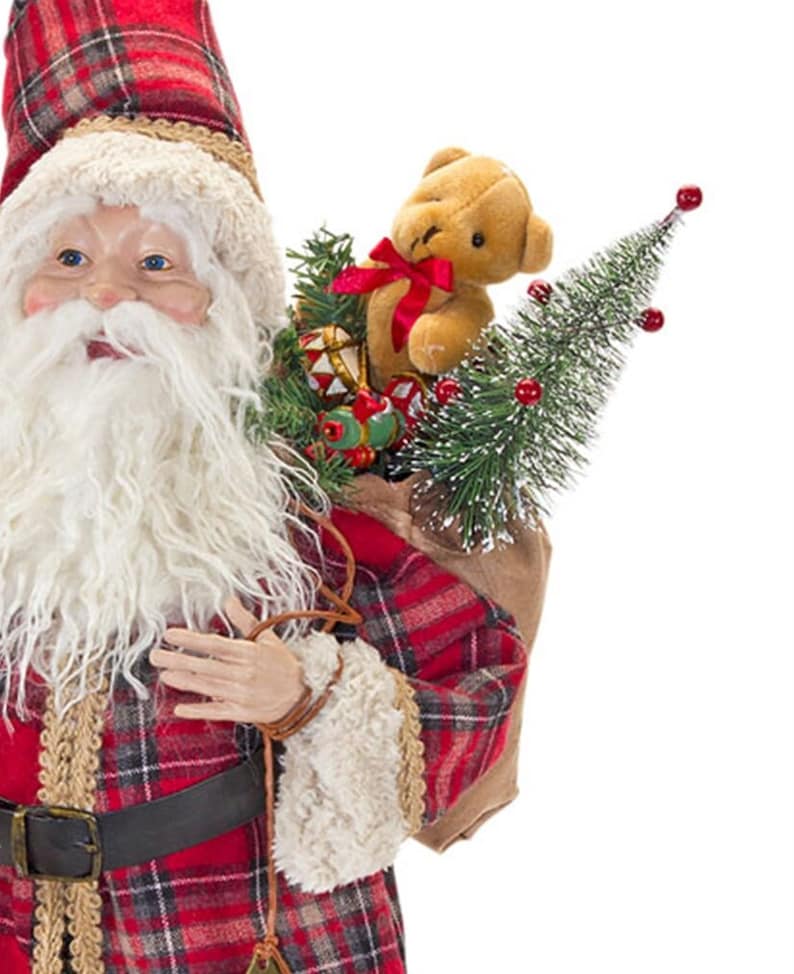 25 Santa With Red Plaid Coat and Toys Large Standing Santa Figurine ...