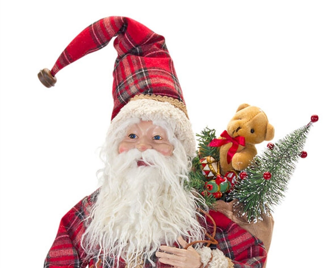25 Santa With Red Plaid Coat and Toys Large Standing Santa Figurine ...