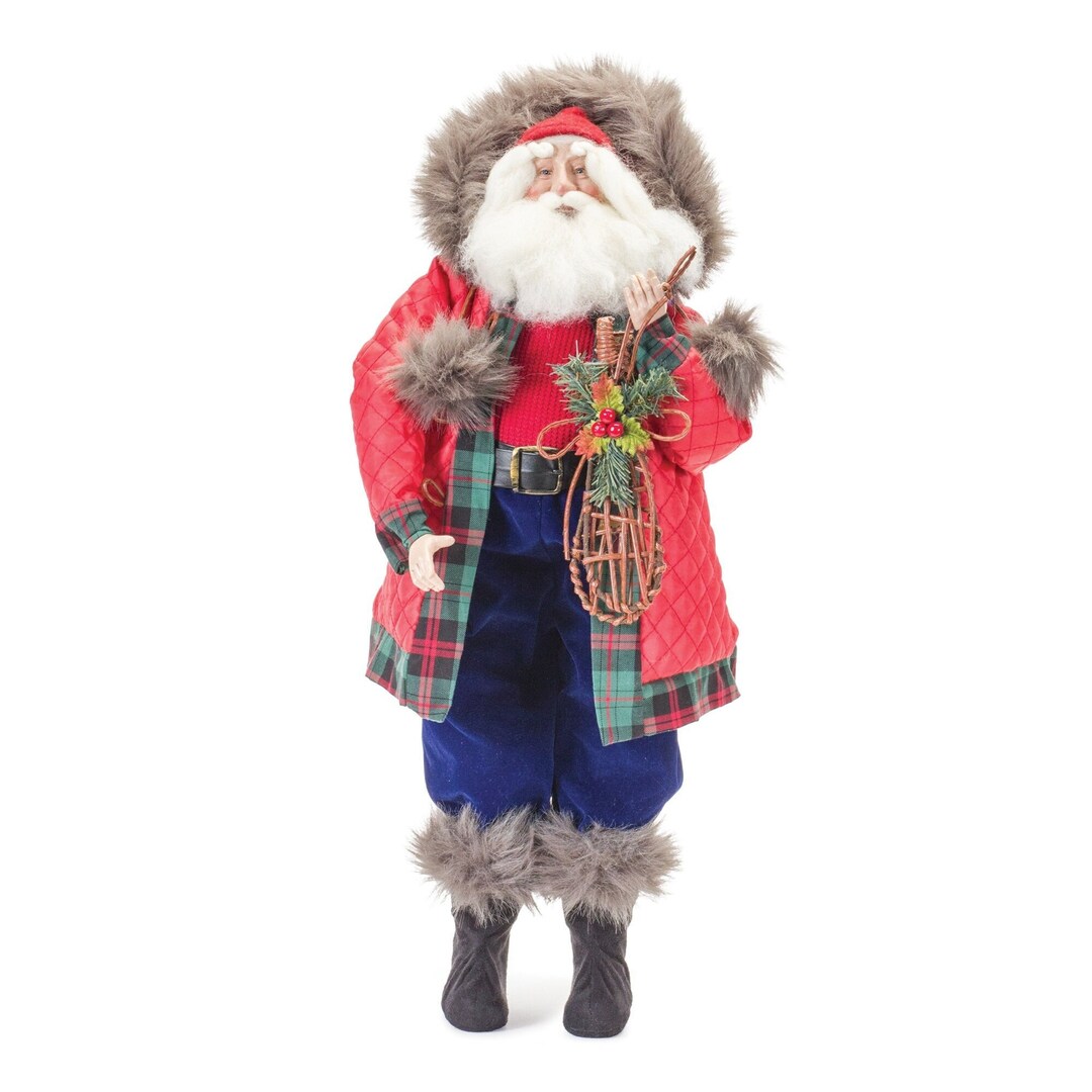 24" Santa With Snow Shoes - Large Santa Figurine - Standing Santa Table ...
