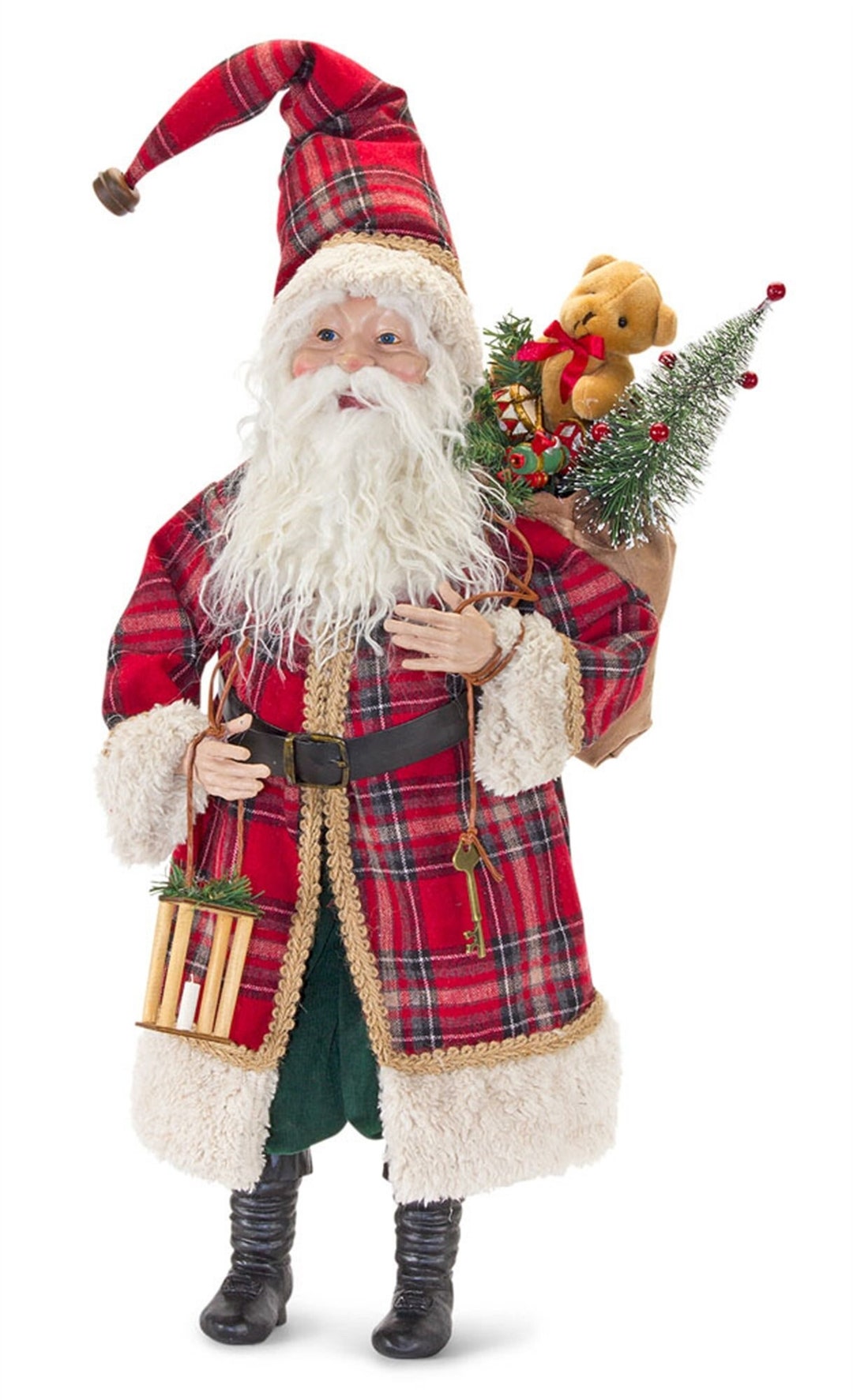 25 Santa With Red Plaid Coat and Toys Large Standing Santa Figurine ...