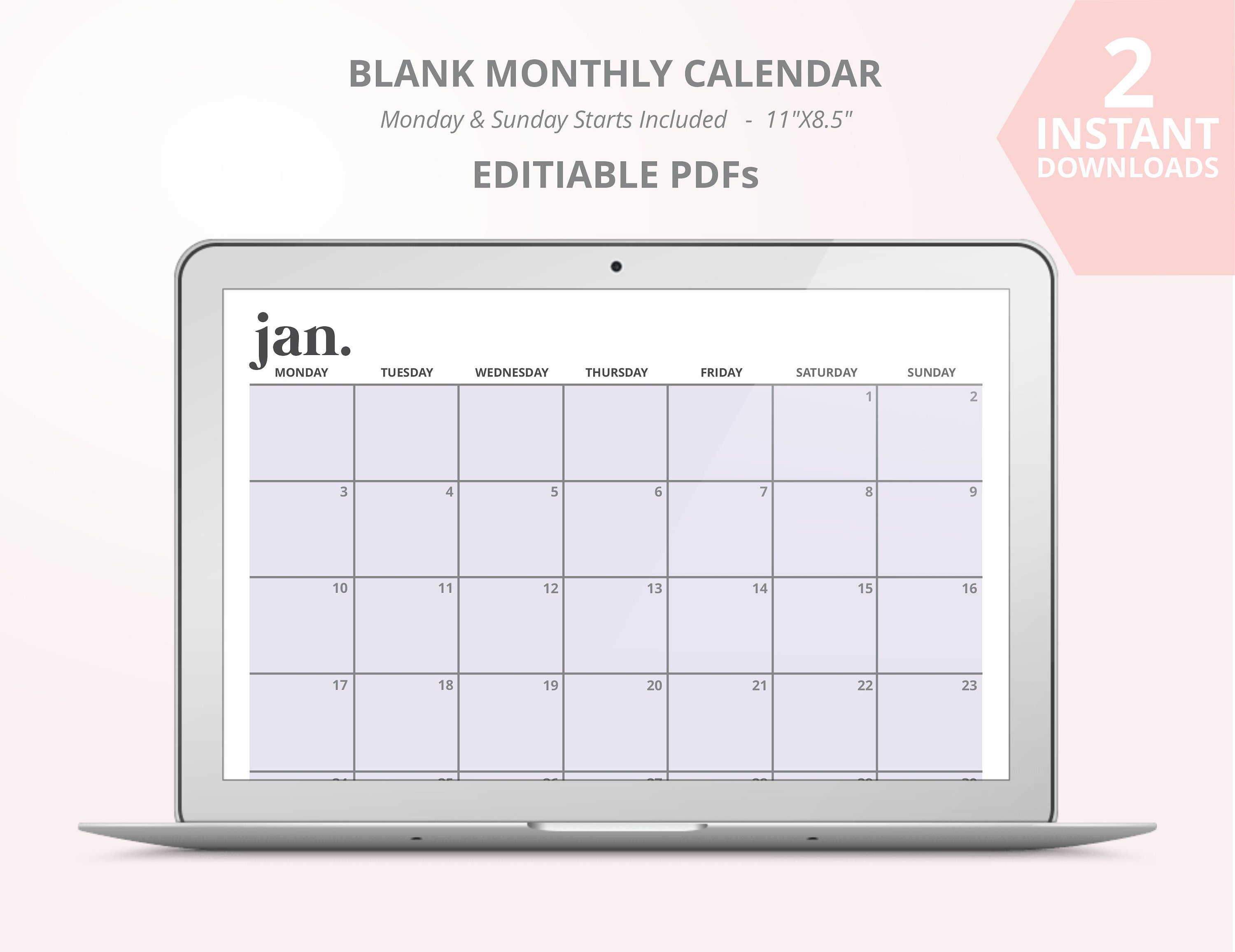 January to December Monthly Calendar, Editable PDF Calendar, Monthly ...