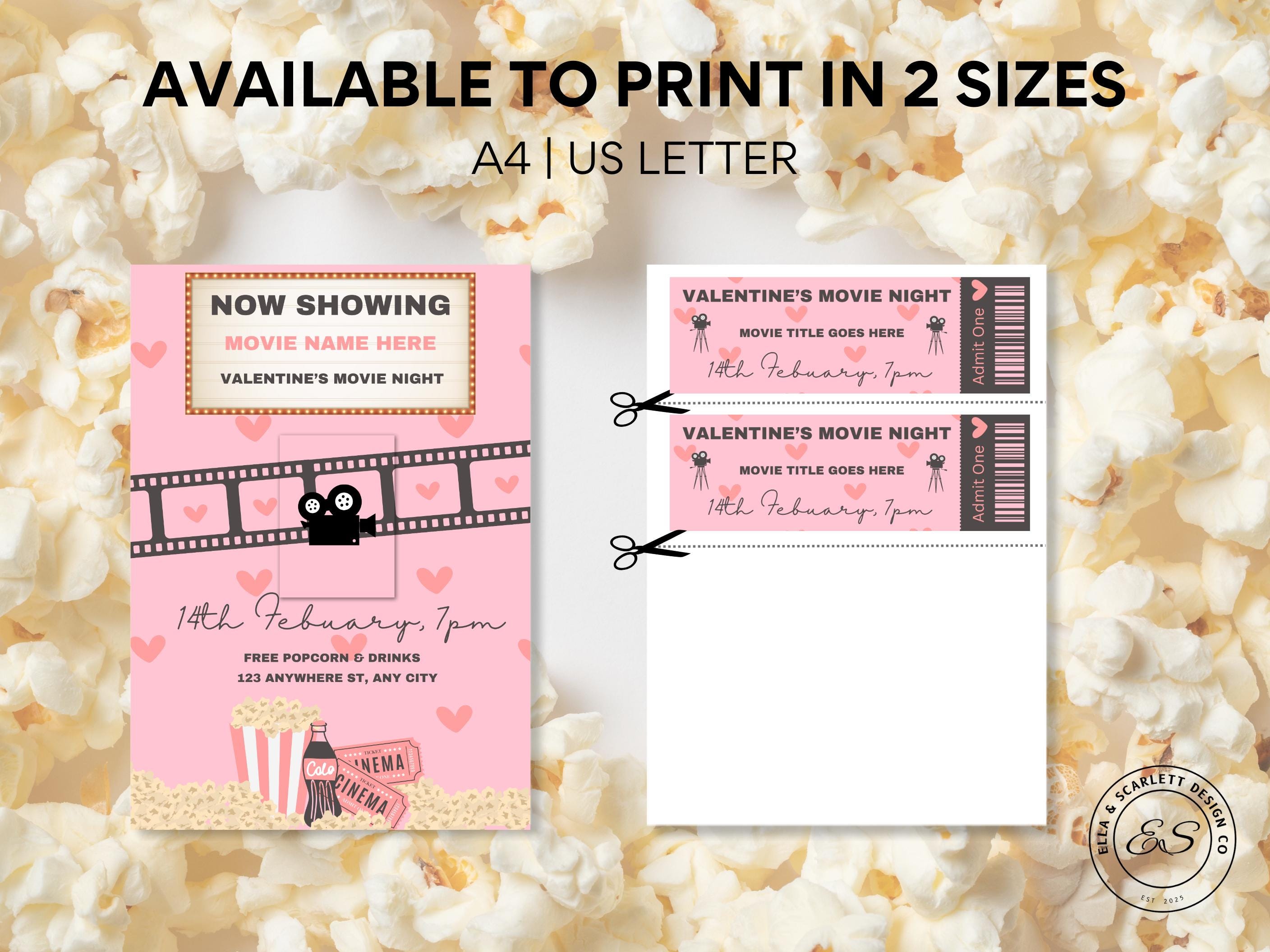 Editable Valentine’s Movie Night Poster & Ticket Bundle - Romantic DIY ...